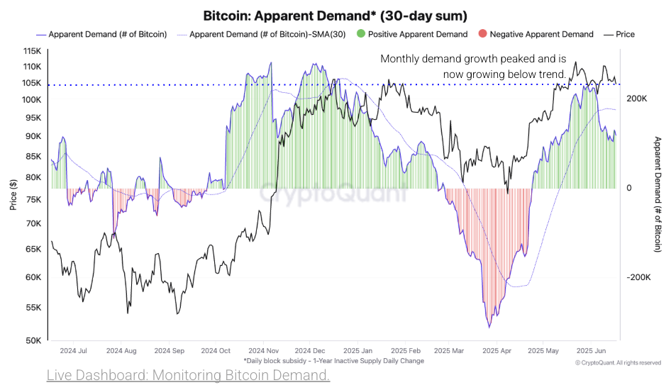 [19 June 2025] Soft Patch: Bitcoin Demand Could Be Entering a Slowdown Period | CryptoQuant